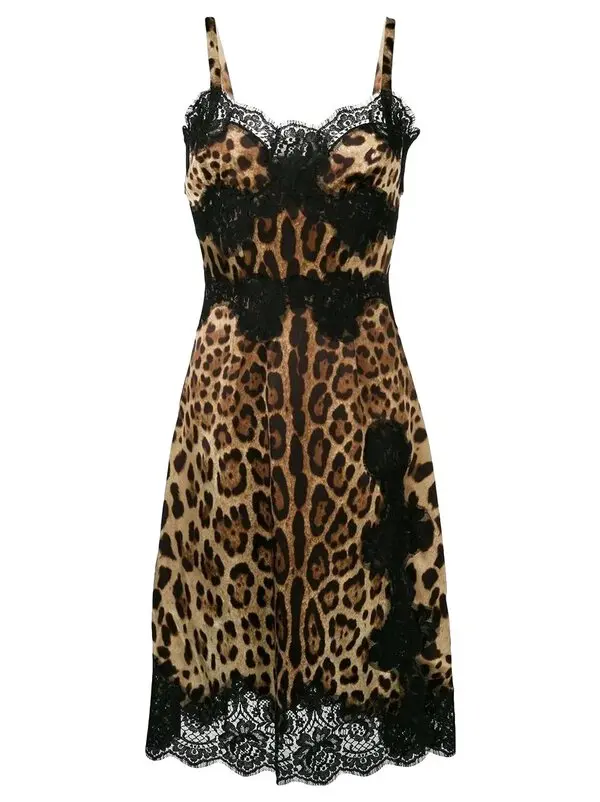 Dolce & Gabbana Lace-trim Leopard Print Midi Dress - Black