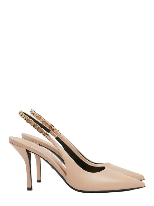 Gucci Signoria Slingback Pumps With Logo Chain Detail - Light Pink