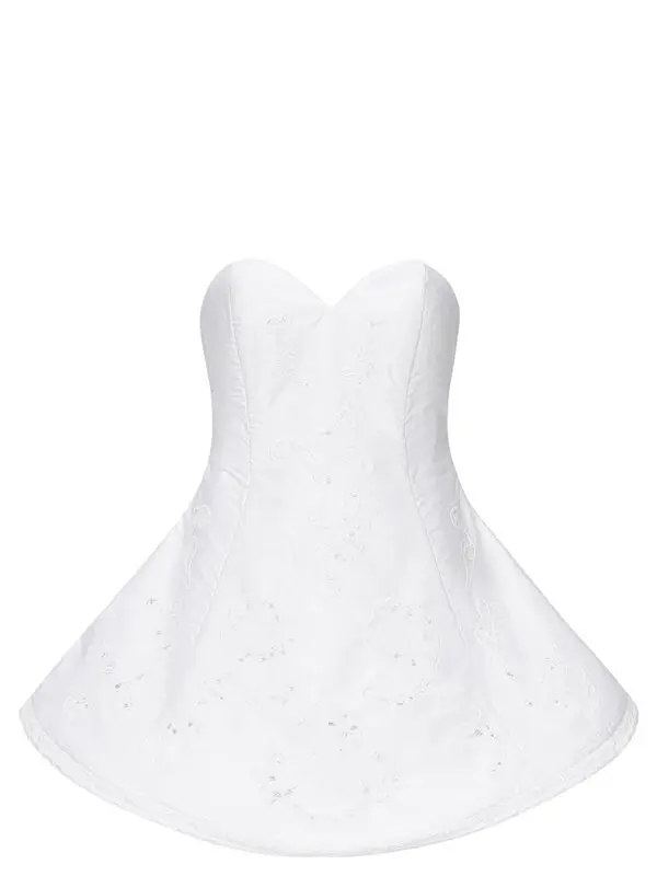 Magda Butrym Lace Poplin Strapless Babydoll Mini Dress - White