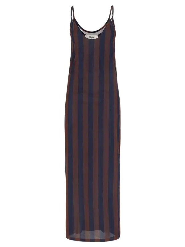 Fendi Pequin Stripe Tulle Maxi Dress - Brown