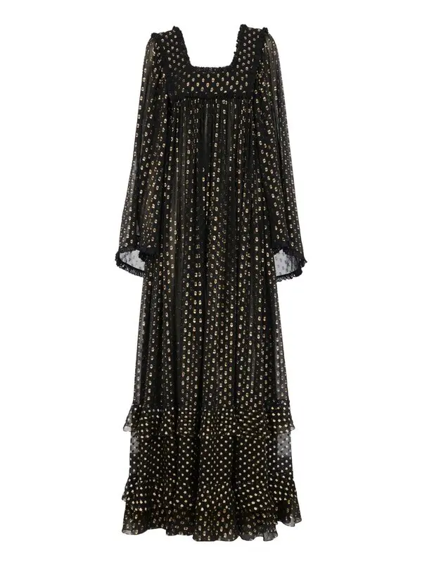 Chloé Ruffled Extra-long Dress With Long Sleeves - Black
