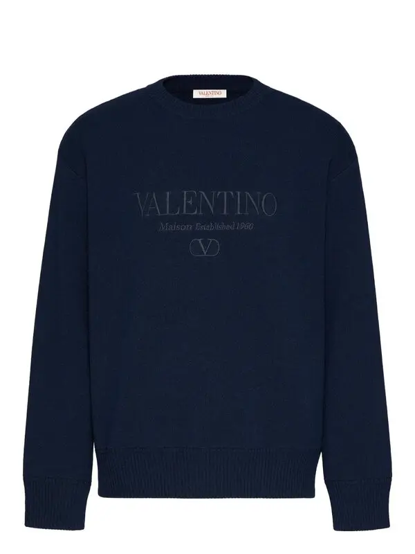 Valentino Garavani Logo Embroidered Crewneck Jumper - Navy Blue