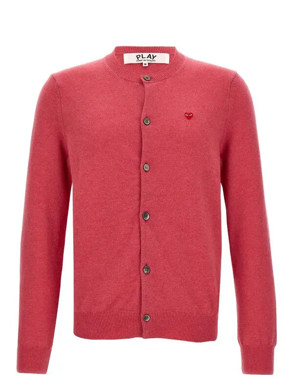 Play Comme Des Garcon Logo Knitted Cardigan - Red