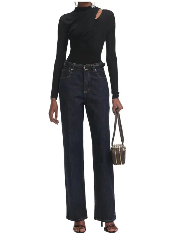 SELF-PORTRAIT Viscose Knit Cut-out Top - Black