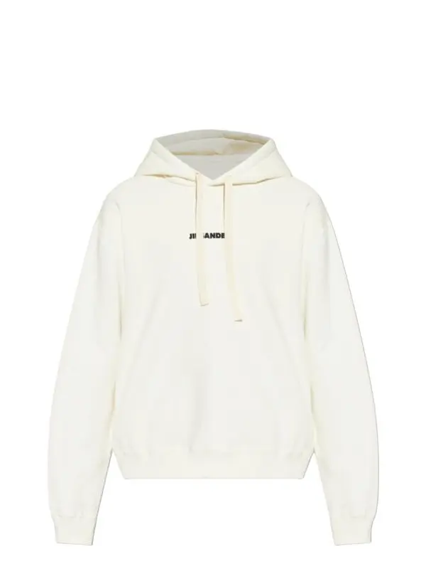 JIL SANDER Logo Printed Drawstring Hoodie - White