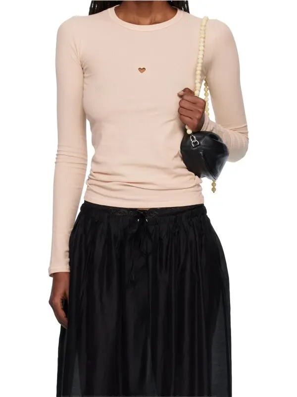 BASERANGE Heart Cutout Long Sleeve Top - Black