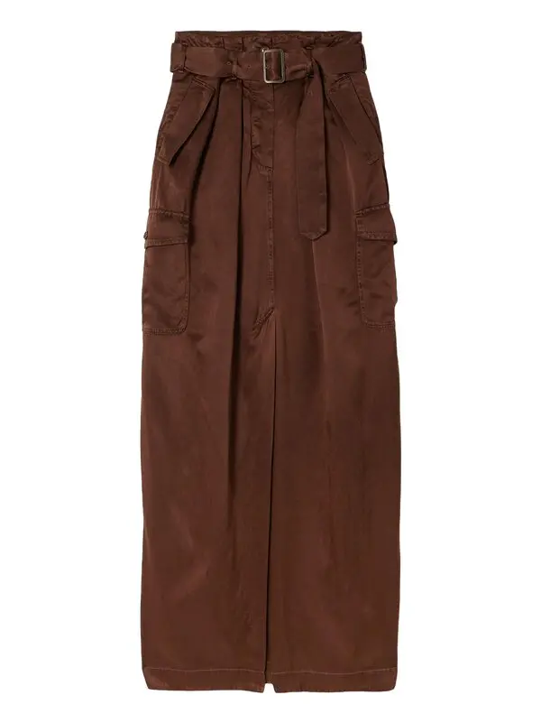 Dries Van Noten Extra-long Skirt With Belt - Brown