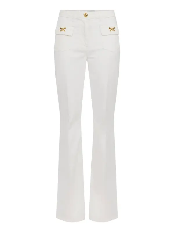 Elisabetta Franchi Garment-dyed Cotton Trousers With Jewelled Bow Detail - Ivory