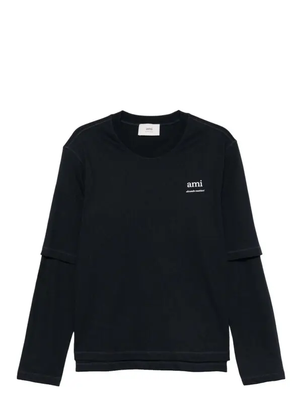 AMI Paris Logo Printed Crewneck T-shirt - Blue