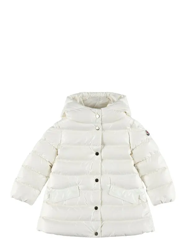 Moncler Padded Hooded Coat With Logo Patch - White