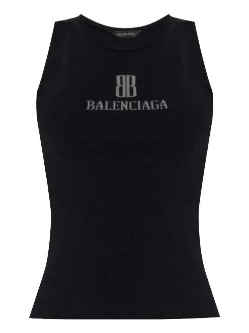 Balenciaga Bb Logo Tank Top - Black