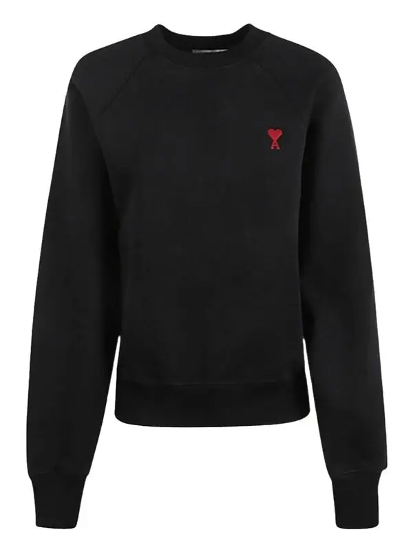 AMI Paris Crew Neck Sweatshirt With Embroidered Logo - Black