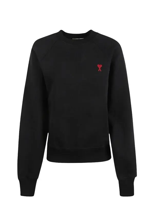 AMI Paris Crew Neck Sweatshirt With Embroidered Logo - Black