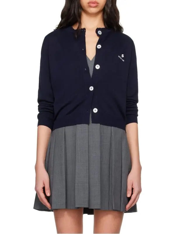 SHUSHU/TONG Logo Embroidered Cardigan - Navy Blue