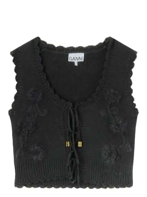 GANNI Crocheted Appliqué Vest - Black