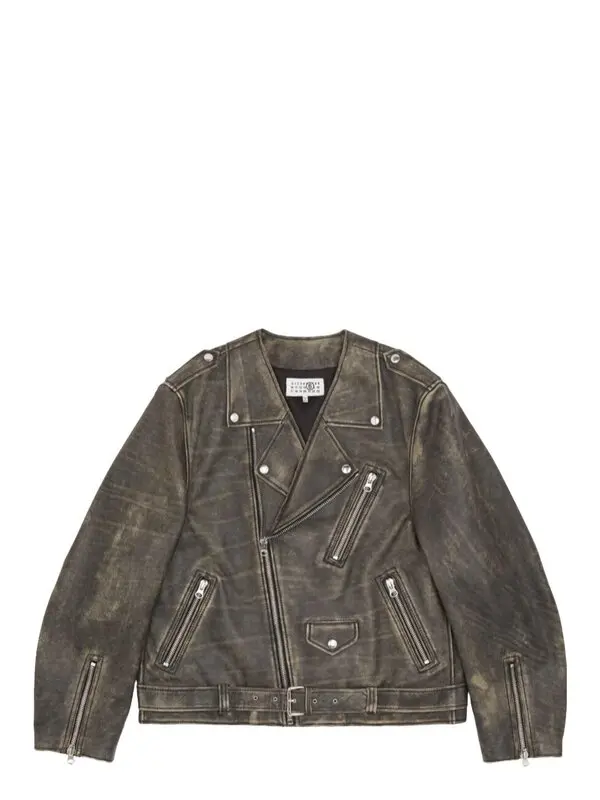 MAISON MARGIELA Distressed Leather Belted Jacket - Brown