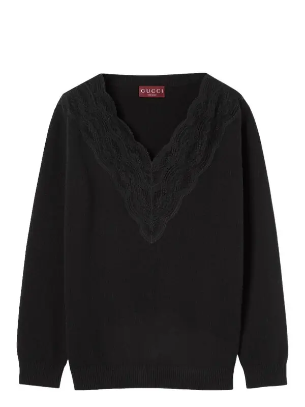 Gucci Lace Trim V-neck Jumper - Black