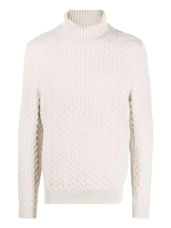 Fedeli Roll Neck Cable Knit Jumper - White