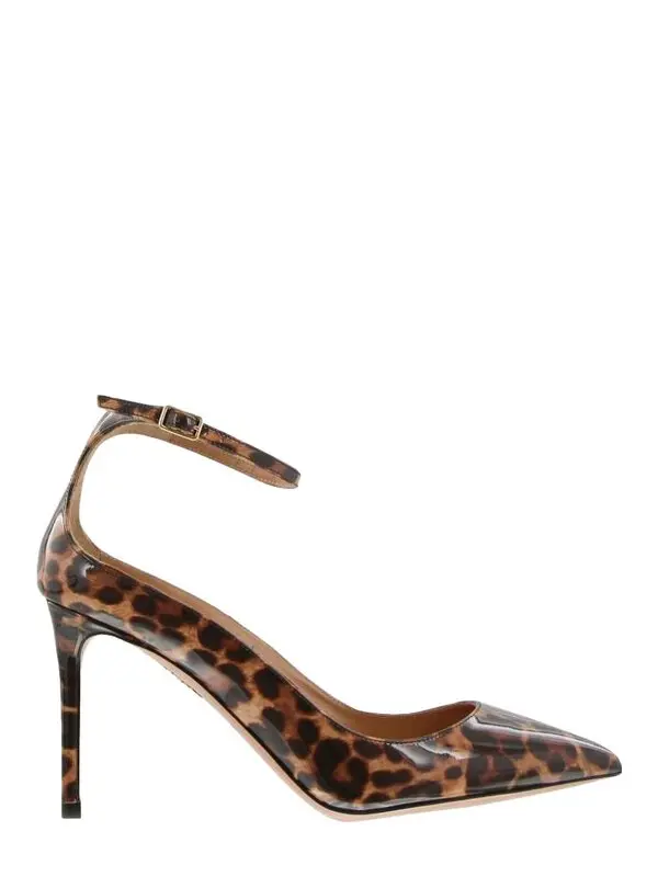 AQUAZZURA Pointed Toe Leopard Print Leather Pumps With Ankle Strap - Brown