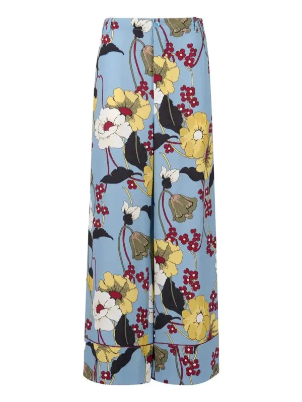 Marni Melodia Print Envers Satin Palazzo Trousers - Blue