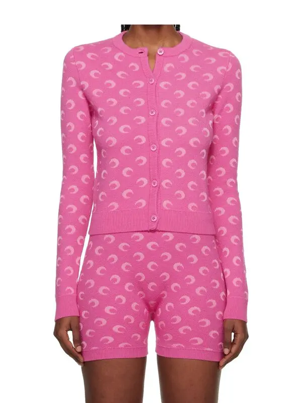 MARINE SERRE Moon Jacquard Knit Cardigan - Pink