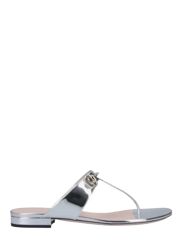 Gucci Metallic Thong Sandals With Horsebit Detail - Silver