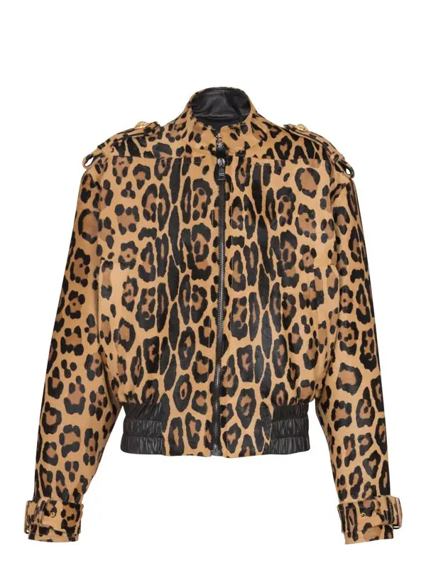 Balmain Leopard Print Ponyskin-style Leather Bomber Jacket - Brown
