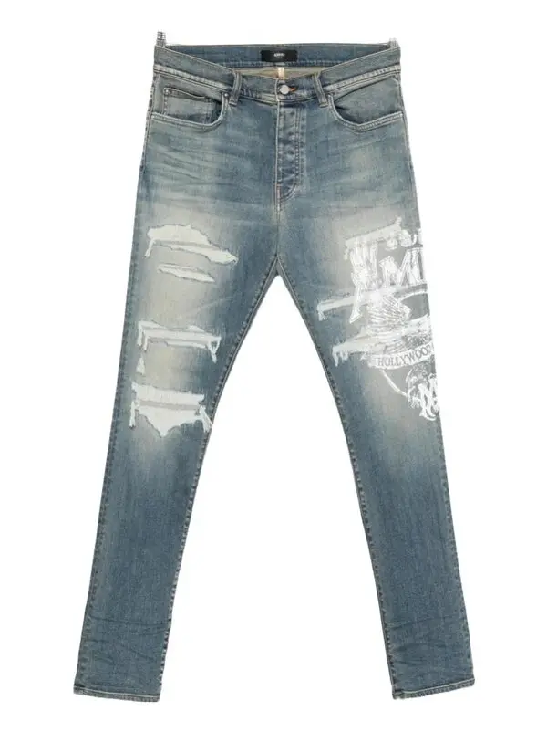Amiri Distressed Belt Loop Jeans - Gray