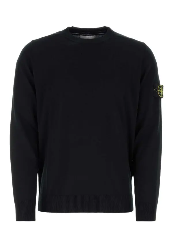 Stone Island Logo Patch Crewneck Knit Jumper - Black