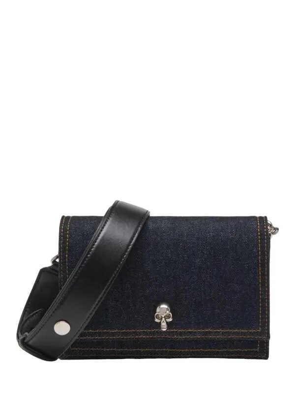 Alexander McQueen Small Denim Satchel Bag With Logo Print - Black