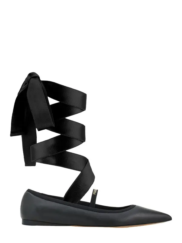 FERRAGAMO Ballet Flats With Ribbon Ankle Tie - Black