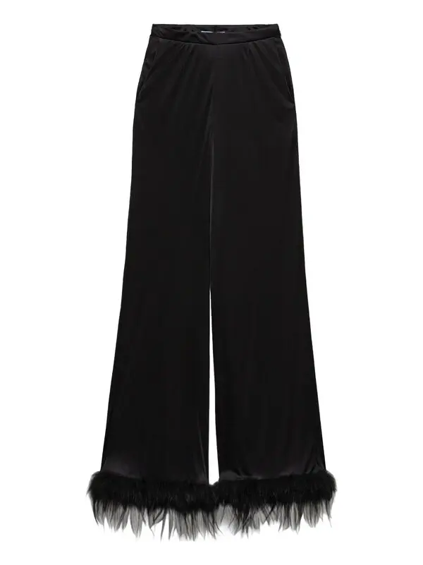 Prada Wide-leg Trousers With Sheepskin Trim - Black