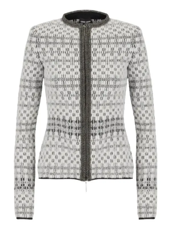 Giorgio Armani Zip-up Jacket With Geometric Pattern And Metal Trims - Gray