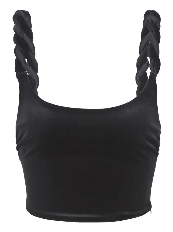 Emporio Armani Velvet Cropped Top With Twisted Straps - Black