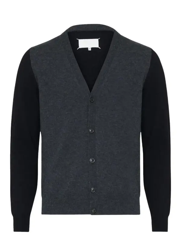 MAISON MARGIELA Colorblock V-neck Cardigan With Elbow Patches - Black