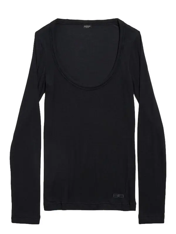 Balenciaga Ribbed Round Neck Long Sleeve Top - Black