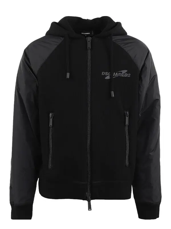 Dsquared2 Long Sleeve Casual Jacket With Logo And Drawstring Hood - Black