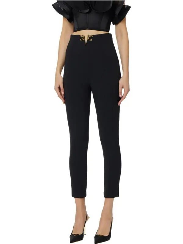 Elisabetta Franchi High-waist Tailored Pants With Gold Logo Detail - Black