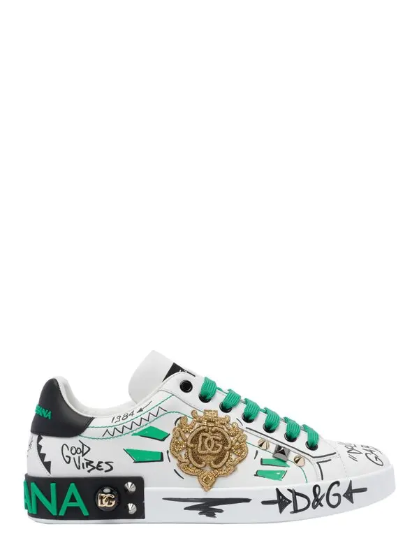Dolce & Gabbana Round Toe Lace-up Sneakers With Logo Detailing - White