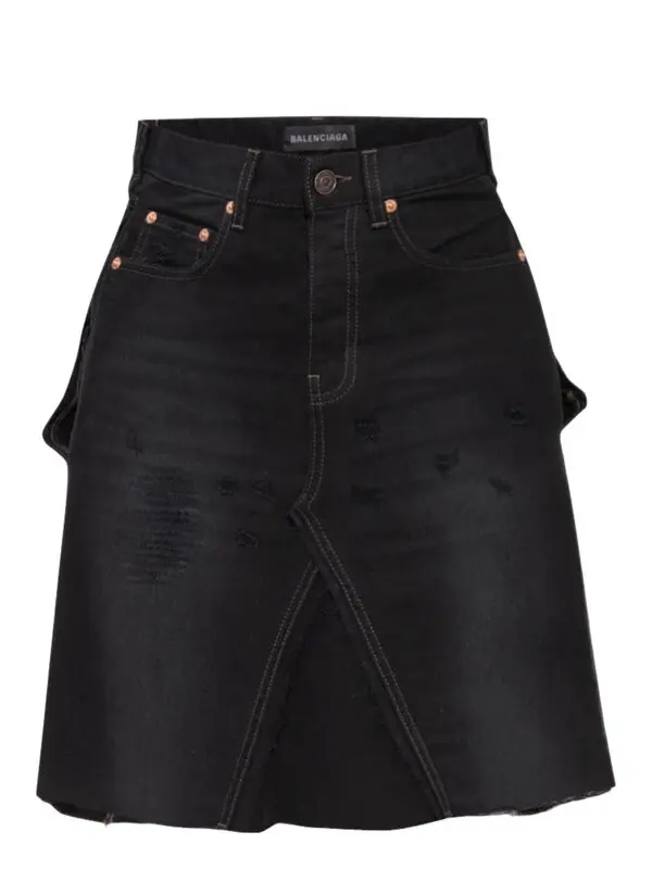 Balenciaga Ripped Denim Skirt - Black