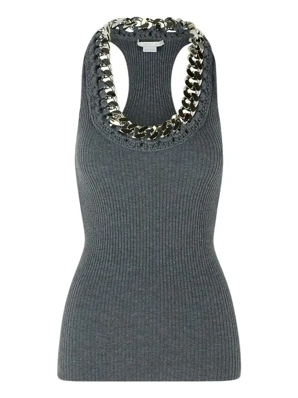Stella McCartney Ribbed Tank Top With Chunky Chain Detail - Grey