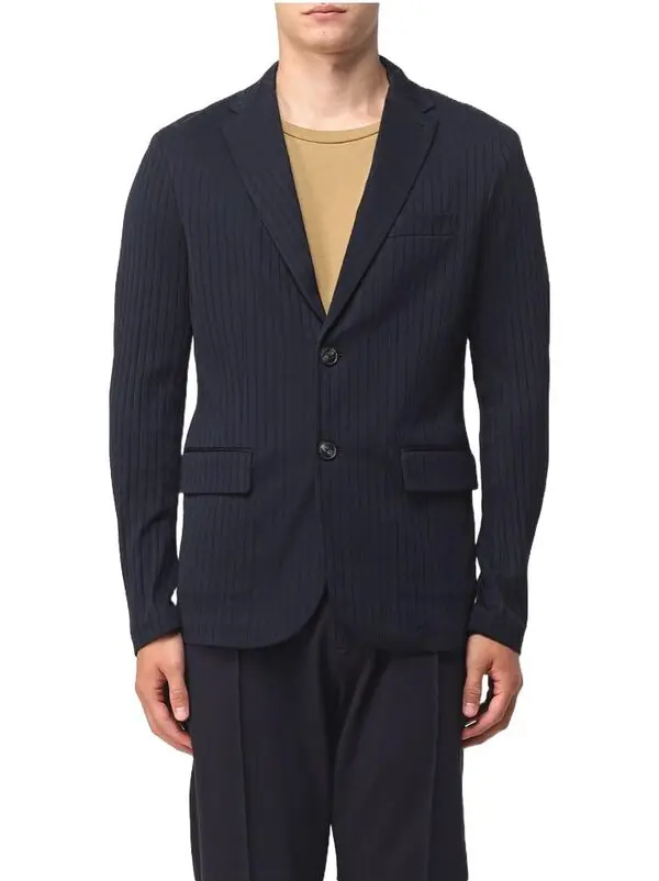 Emporio Armani Stripe Patterned Single Breasted Jacket - Black