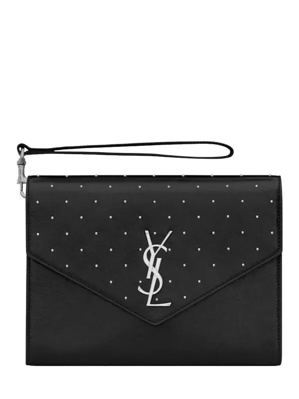 Saint Laurent Cassandre Flap Pouch In Leather With Studs - Black