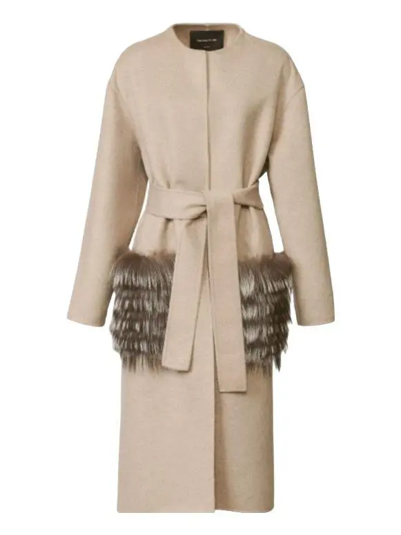 Fabiana Filippi Belted Coat With Fur Accents - Nude