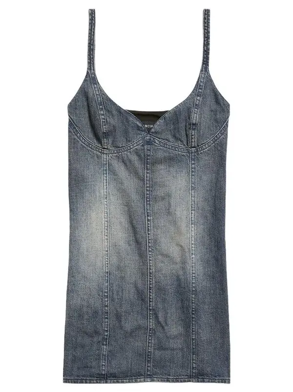 Balenciaga Corseted Denim Mini Dress - Blue
