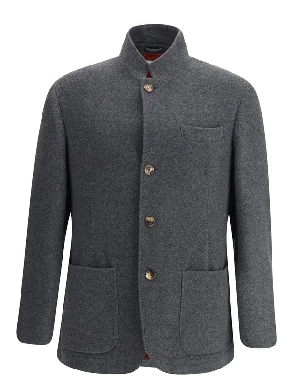 Brunello Cucinelli Single-breasted Jacket With Stand Collar - Black
