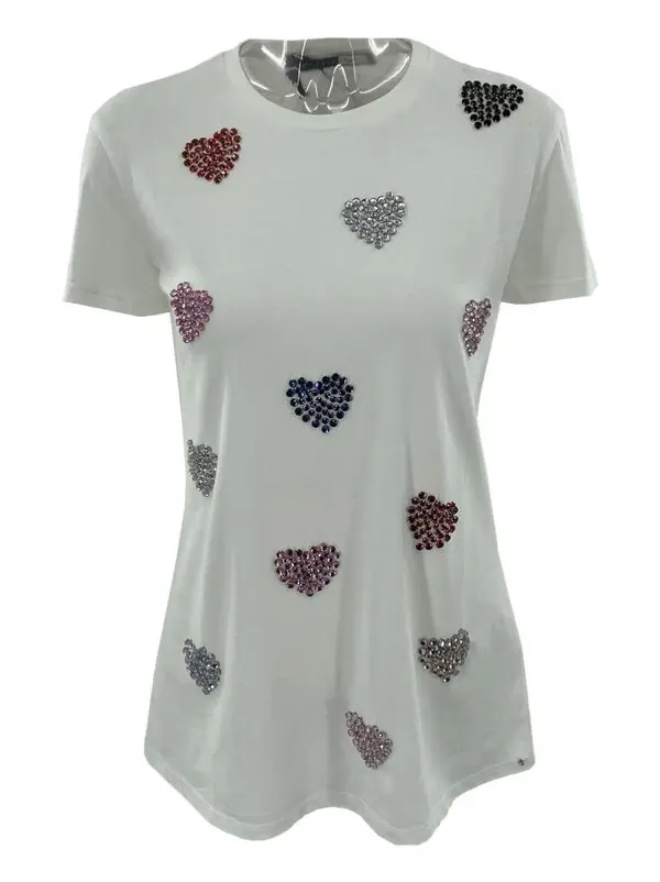 Sportmax Short Sleeve T-shirt With Embellished Hearts - Gray