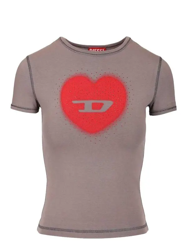 DIESEL® Crewneck T-shirt With Embellished Heart - Gray