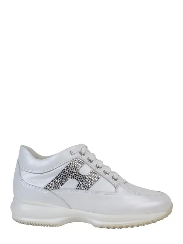 Hogan Round Toe Sneakers With Rhinestone H Detail - White