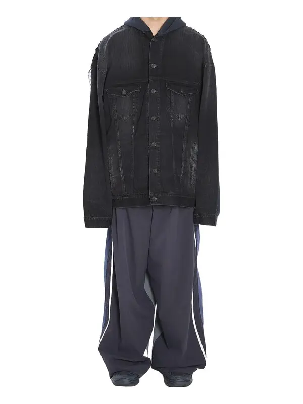 Balenciaga Oversized Layered Denim And Fleece Jacket - Black